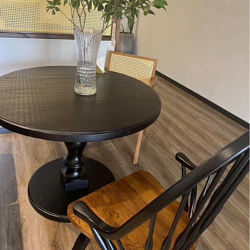 J-H/L7French Style Black Vintage Dining Table Round Coffee Table ...