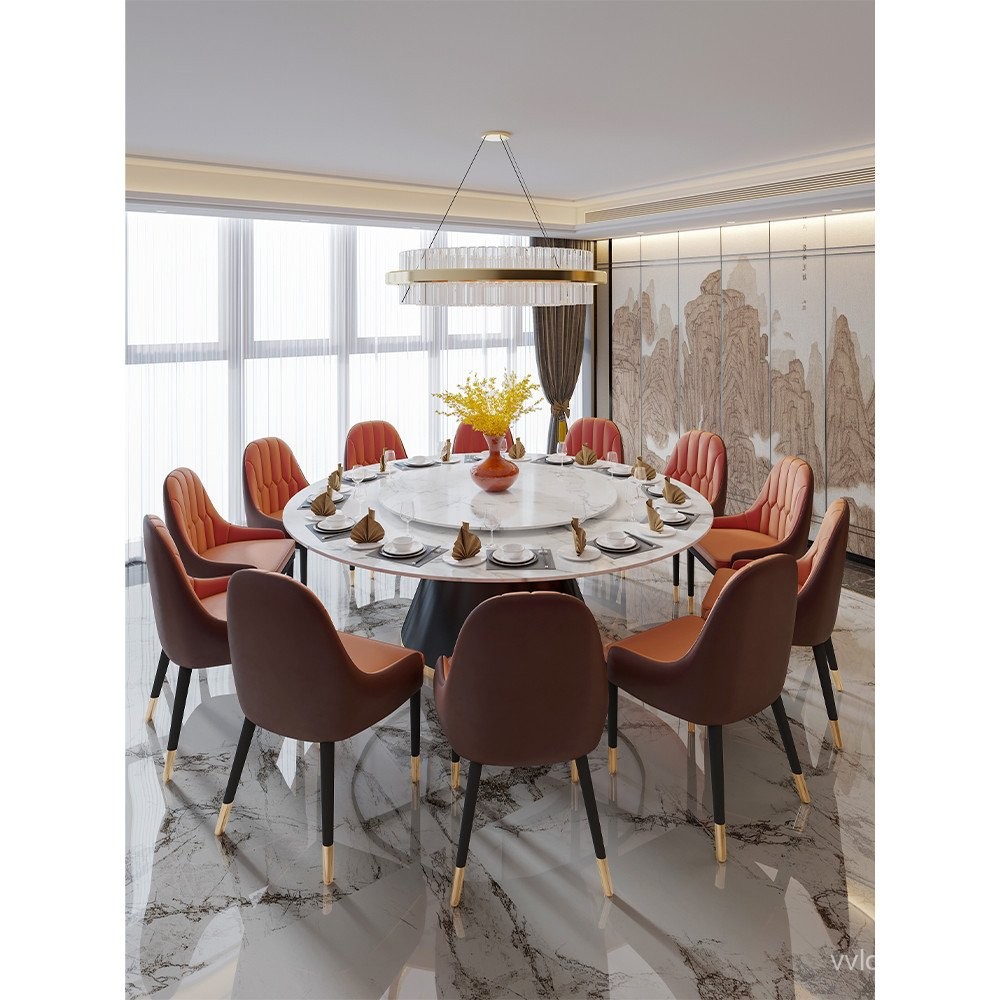 Round Marble Dining Table with Induction Cooker and Hot Pot, Round ...