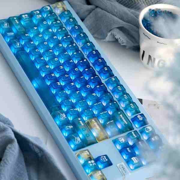 keycaps Morning C Night A Gradient Blue Fog Transparent PC Keycap Large ...