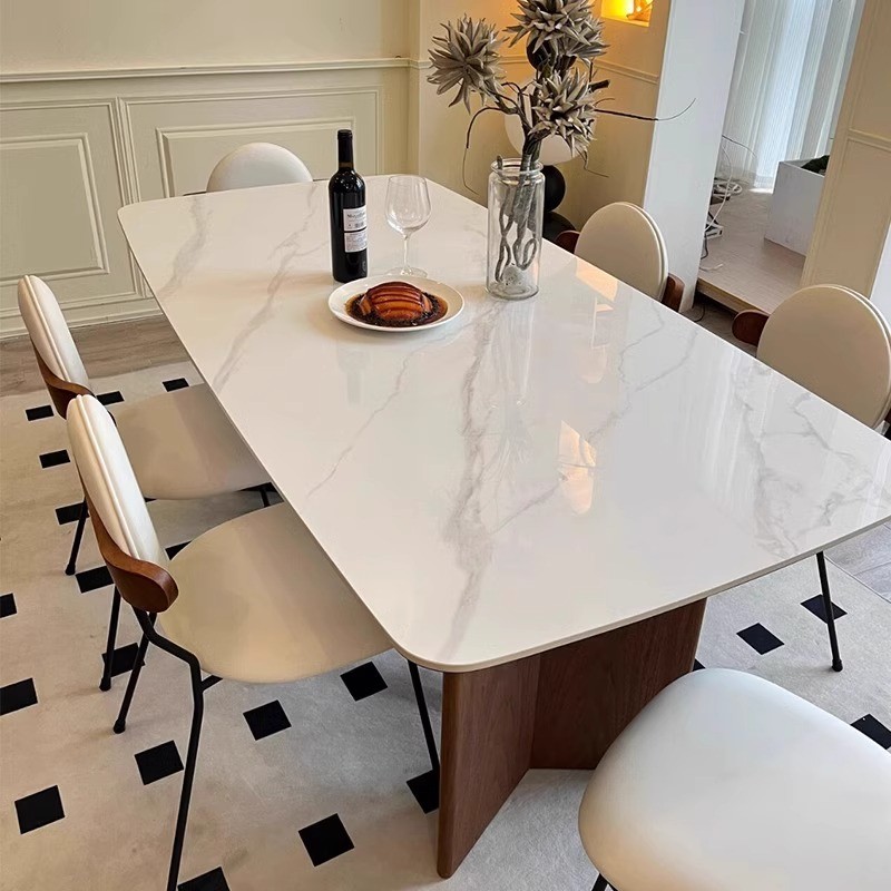 Muyuan Ancient Style Pure White Rock Slab Dining Table French Retro ...