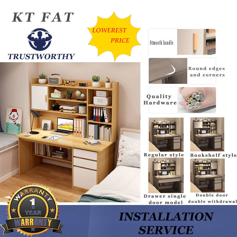 KT FAT Study Table With Bookshelf Computer Desk With Drawer Office ...