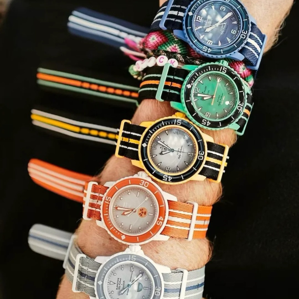 IB & SWATCH Men's Atlantic Ocean Watch Marine Quartz Full Function ...