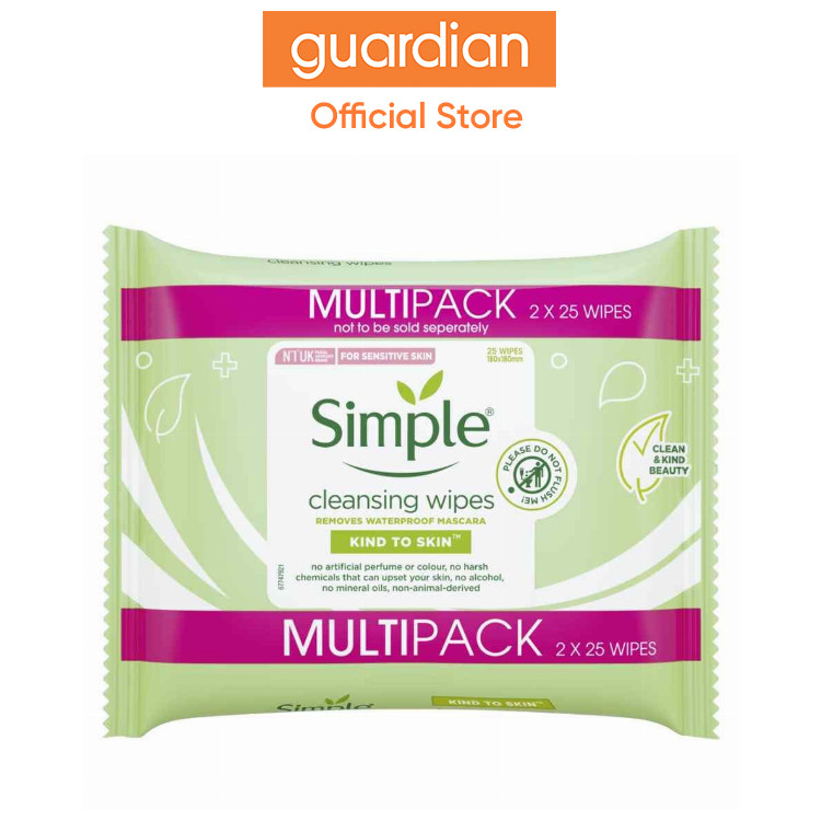 Simple Kind To Skin Cleansing Wipes Bundle 2x25pcs | Shopee Singapore