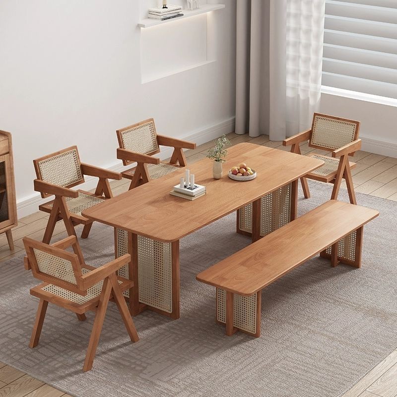 Solid Wood Rattan Long Table for Dining Room, Airbnb, and Home Use ...