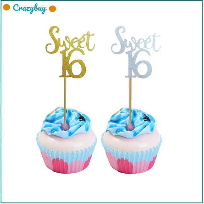CR 10pcs 16th Birthday Cake Topper Card Placard Photo Props Cake ...