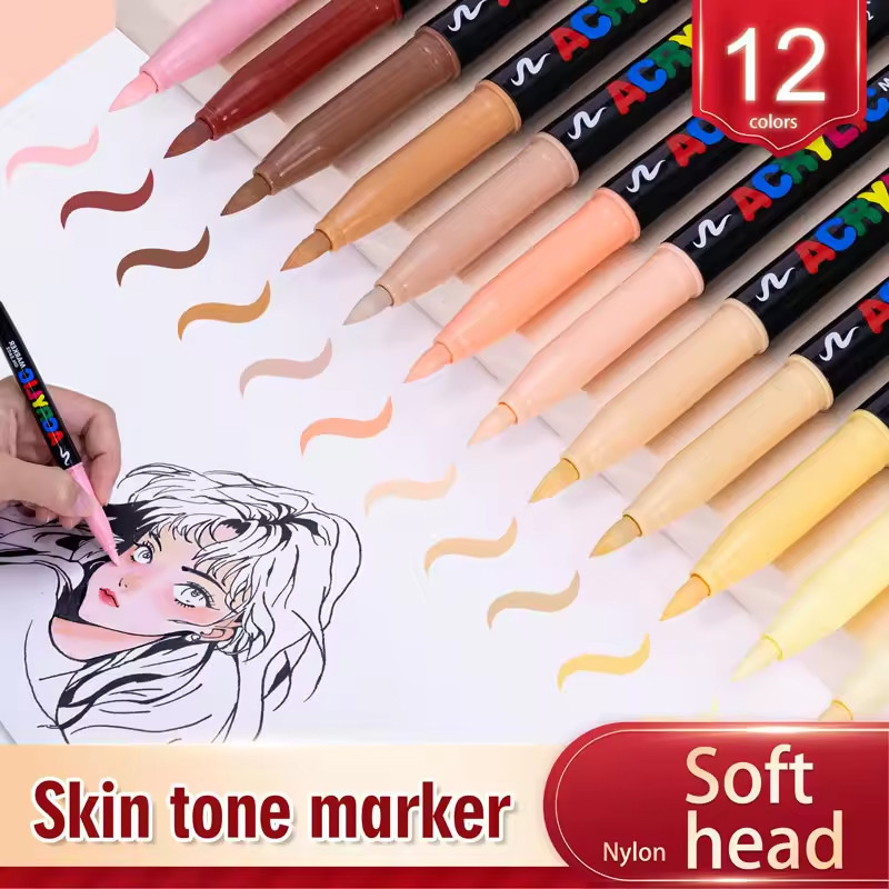 AngleMark Skin Tones Soft Art Markers Acrylic Paint Pens Set for Sketch ...