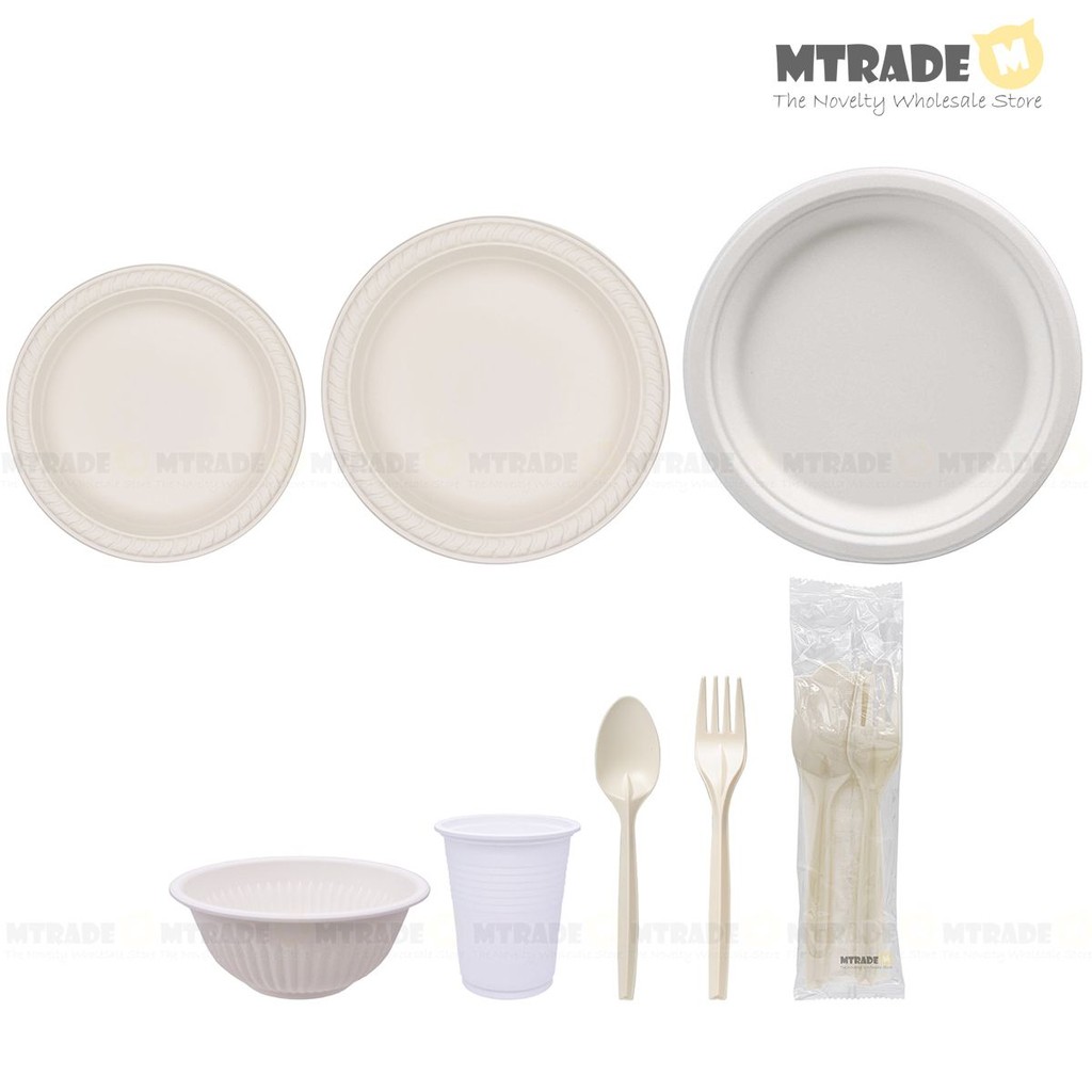 [50 Pcs/Pack] Eco Biobased Disposable Partyware | Plate | Bowl | Cup ...