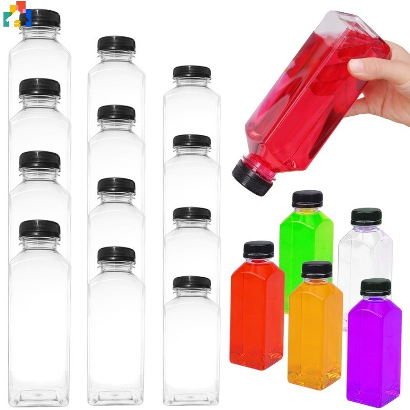 150/250/350/500ml Empty Plastic Bottles with Caps Reusable Square ...
