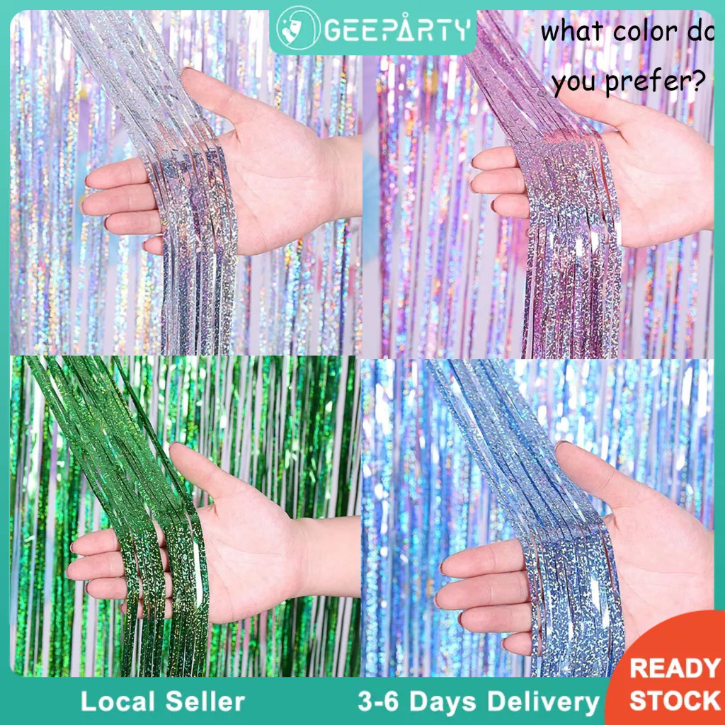 GeeParty Laser Tinsel Foil Fringe Curtains for Party Photo Backdrop and ...