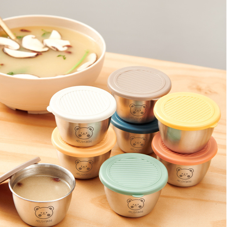 Bear 304 Stainless Steel Dipping Box with Lid Sauce Sealing Cup Salad ...