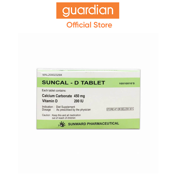 Sunward Sun Cal-D Tablets Calcium Carbonate 450mg, Vitamin D3 200iu ...
