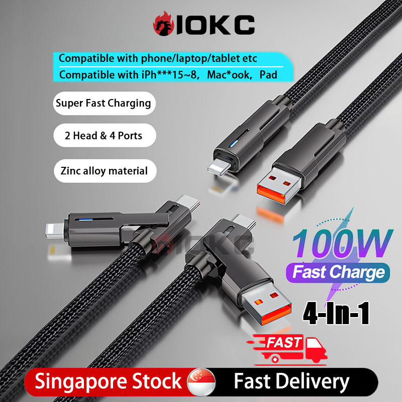 100W 4 in 1 Super Fast Charging Cable Zinc Alloy Braided Data Cable For ...