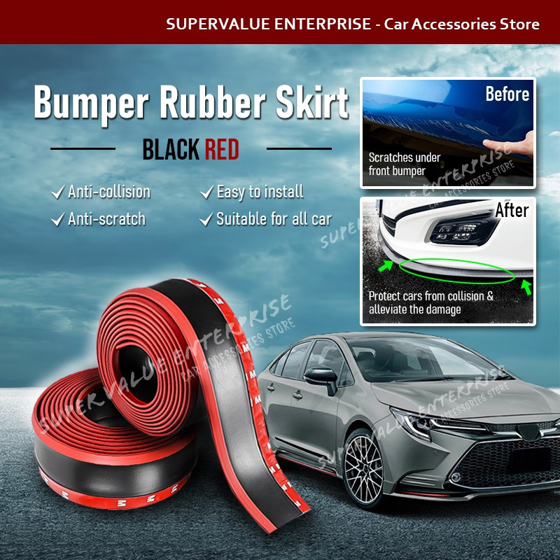SAMURAI Black Red Rubber Skirt Car Front Lip Bumper Rubber Protector ...