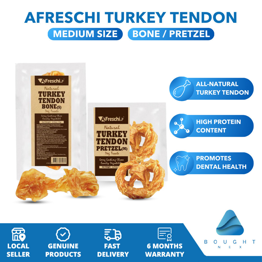 Afreschi Turkey/Singapaw Beef Turkey Tendon Dog Chew - Medium, Natural ...