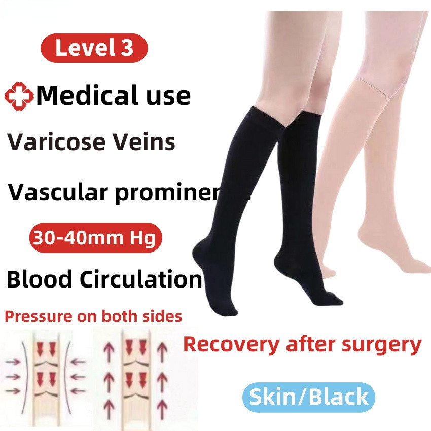 1 Pair Varicose Veins Socks Compression Stocking Below Knee Closed Toe ...