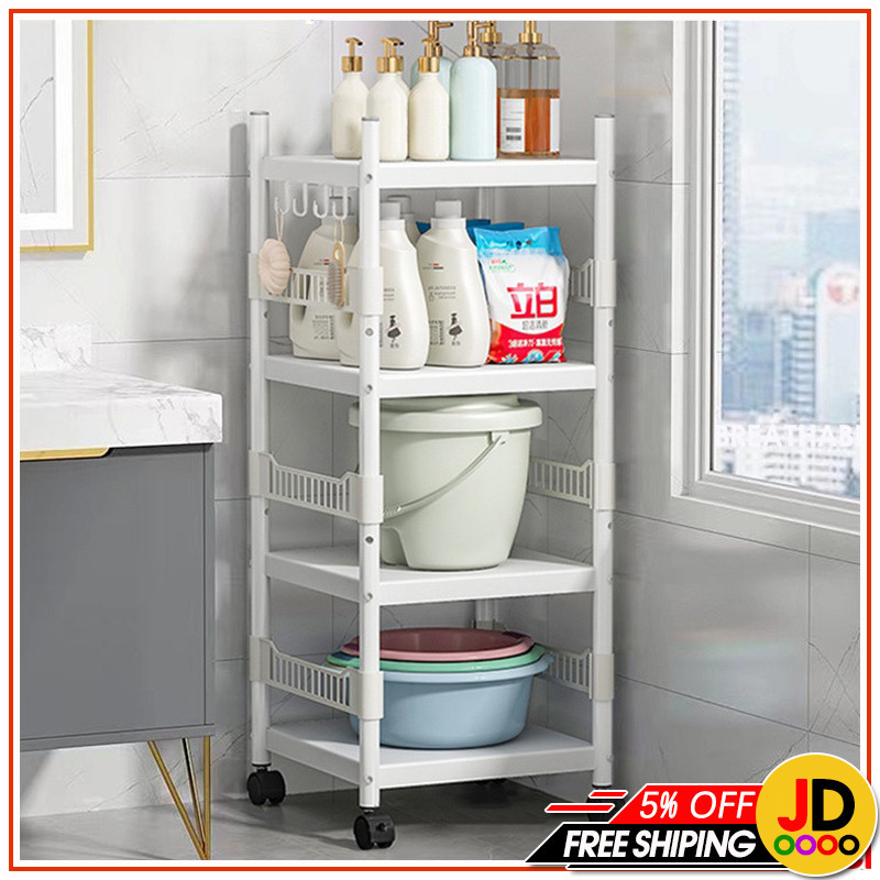Stainless Steel Bathroom Rack Toilet Storage Rack with Wheels Kitchen ...