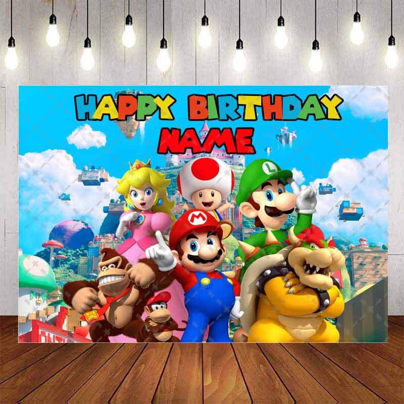 Super Mario Party Birthday Backdrop For Photography Baby Shower Kids ...