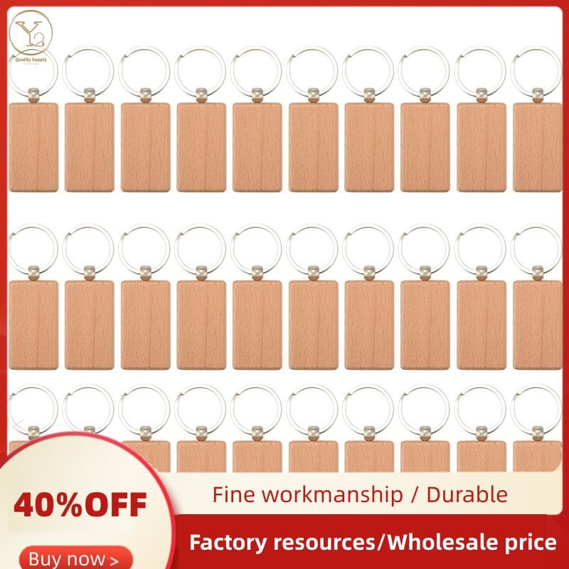 30Pcs Blank Rectangle Wooden Key Chain Diy Wood Keychains Key Tags Can ...