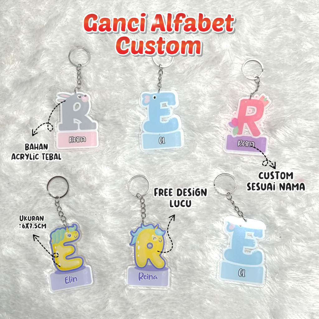 English alphabet Acrylic keychain Custom name Print keychain keychain ...
