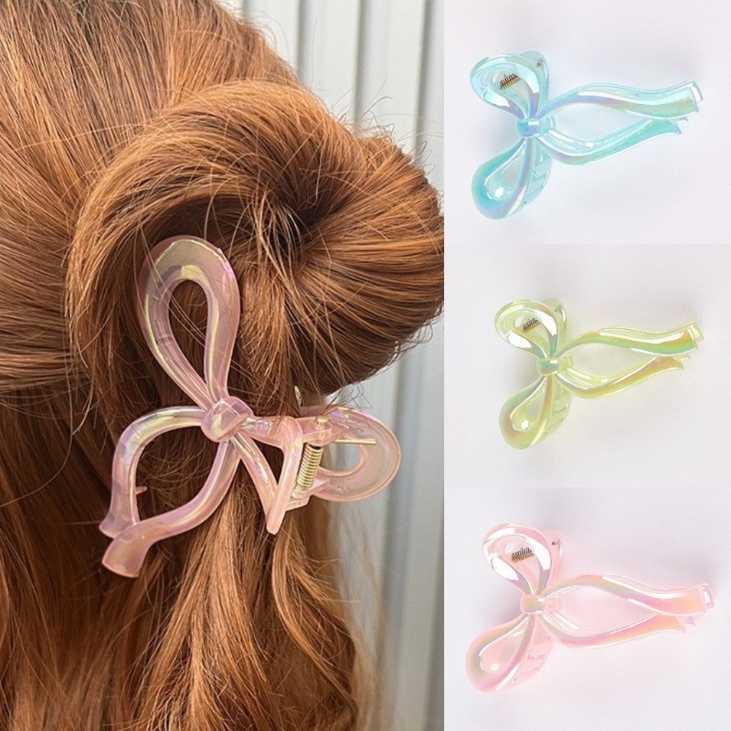 New bow grab clip female jelly color back of the head disc hair shark ...