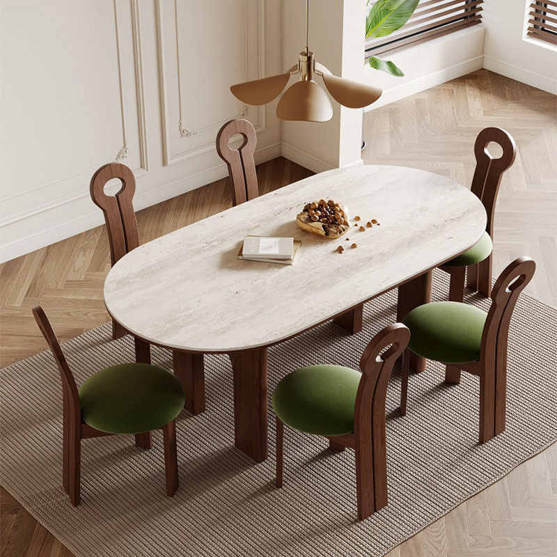 Solid wood retro dining table with antique style cave and oval shaped ...