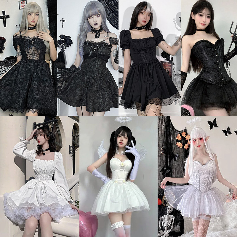 Halloween Cosplay Adult Costume Black and White Demon Angel Cos ...