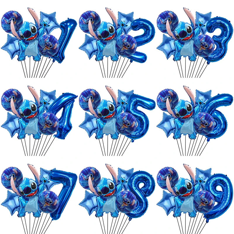 6 Pcs Blue Stitch Foil Balloons Set Digit 1-9 Years Old Balloons ...