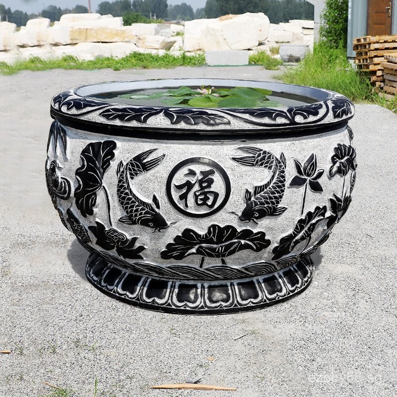 Stone Carved Fish Tank Natural Bluestone Flower and Fish Cultivation ...