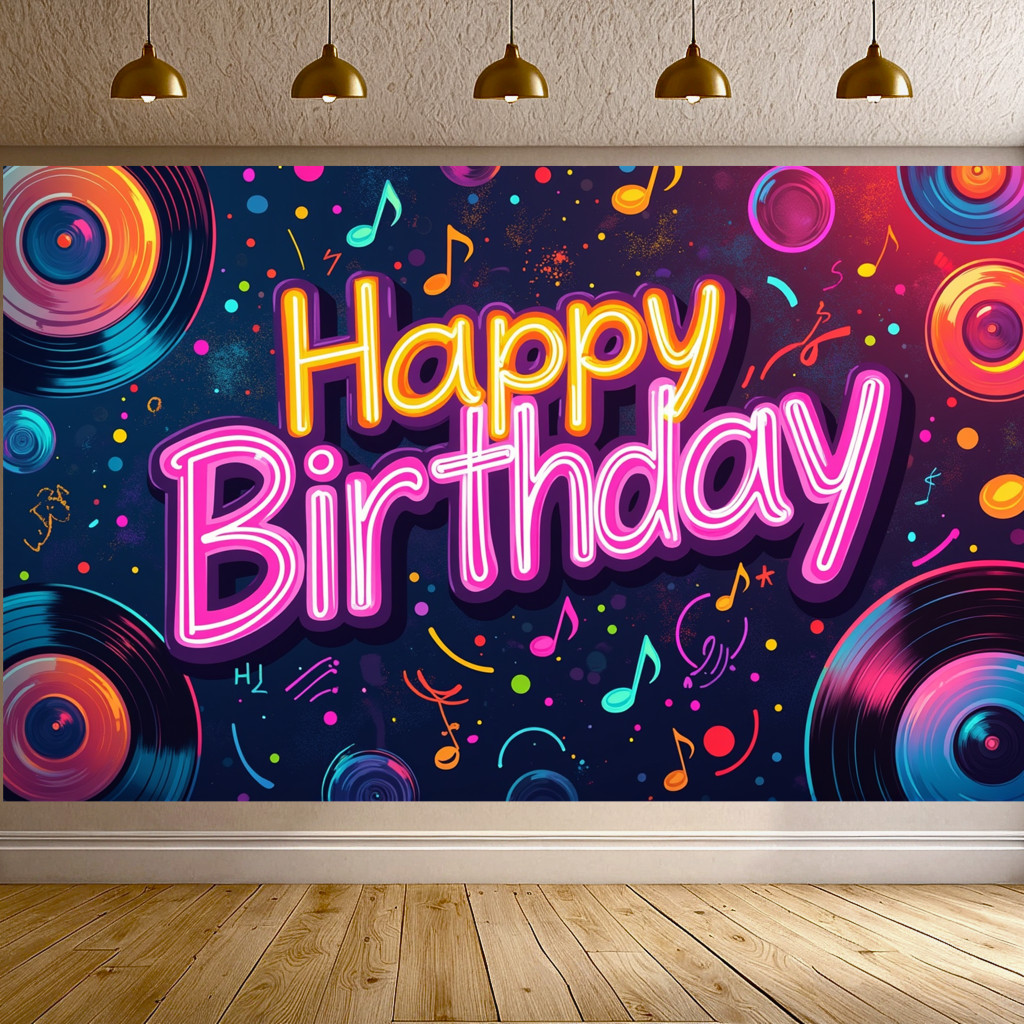 Happy Birthday Party Backdrop Colorful Vinyl Background Musical Party ...