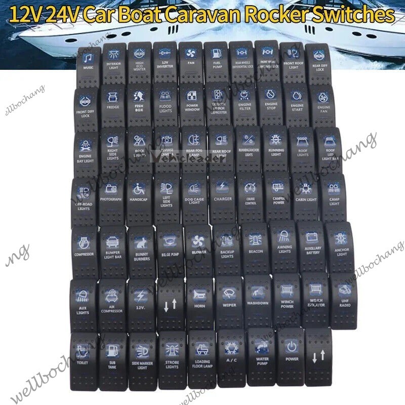 12V Boat Car On Off, On Off On Rocker Switch Blue Red Led for Carling ...