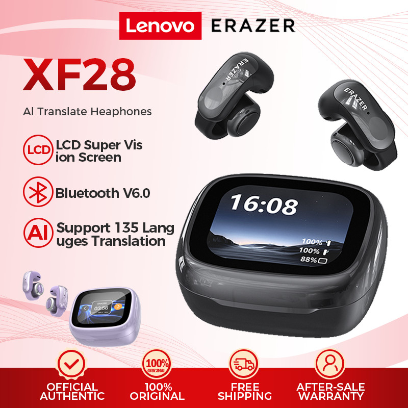 Lenovo ERAZER XF28 Bluetooth 6.0 Al Smart Real-Time Translation Wireless Earphones With LED ...
