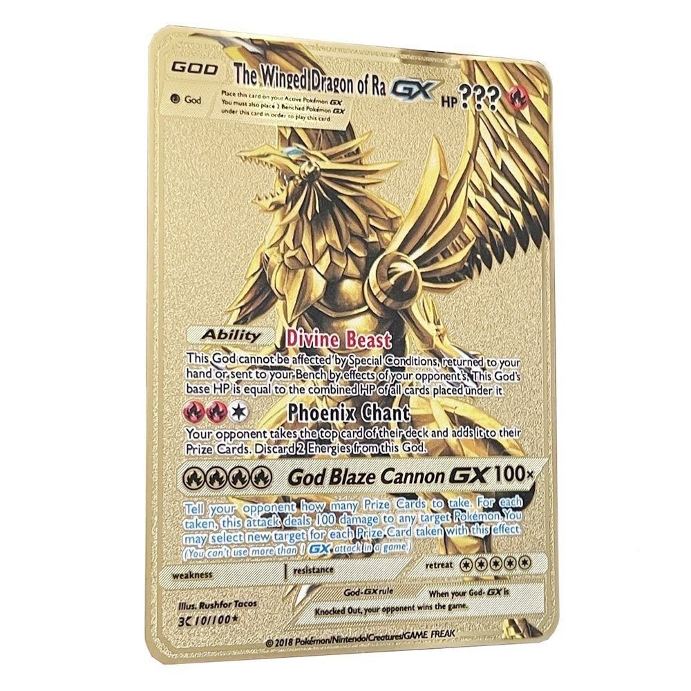 YUGIOH DIY The Winged Dragon of Ra GX Golden Pokemon Cards in English ...
