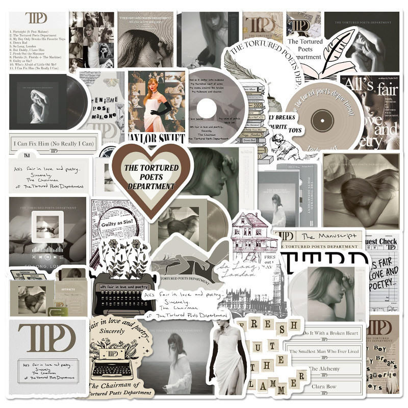 50pcs TTPD Stickers for Aquaflask Tumbler Laptop Waterproof Taylor Swift Singer Sticker Pack ...