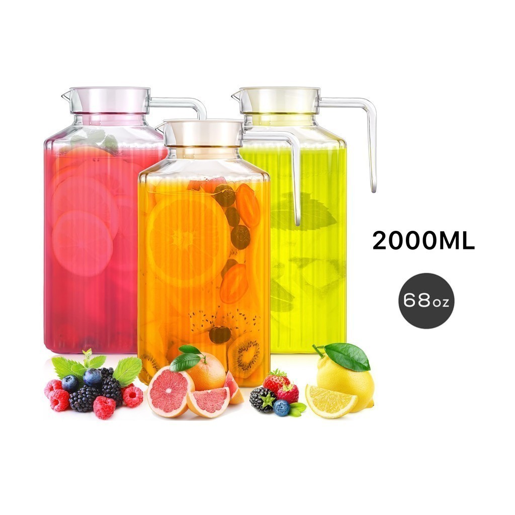2L Water Pitcher Basic Jug Acrylic Water Jug with Lid Plastic Cold ...