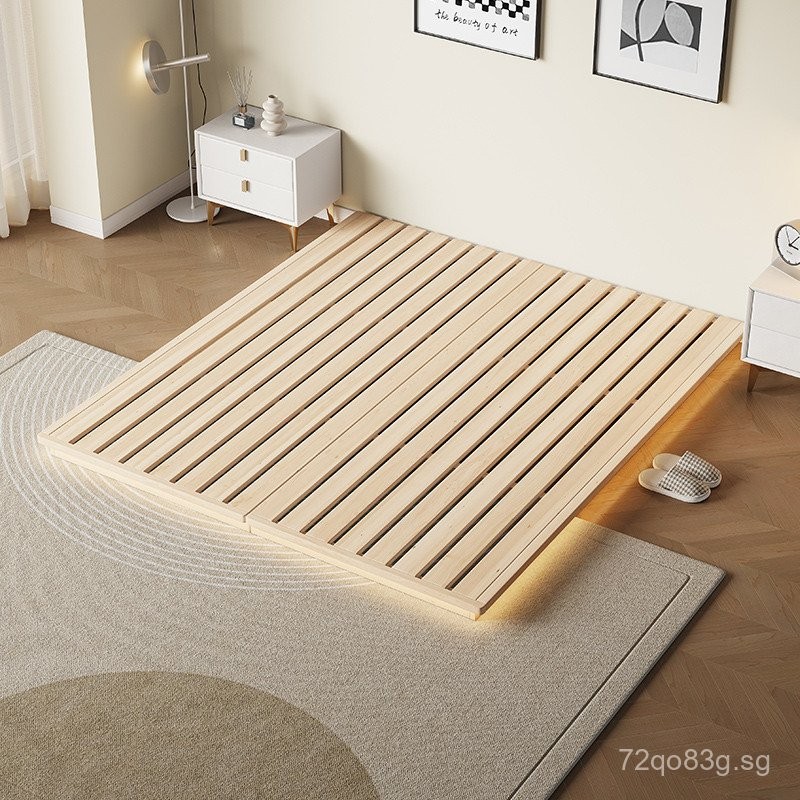 Solid Wood Japanese Tatami Platform Frame with Sensor Color Lights and ...