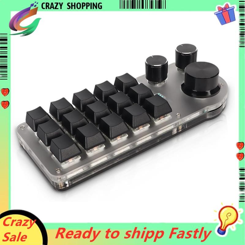 15 Keys 3 Knobs Macro Programmable Keyboard, 3 Connection Modes One Handed Macro Mechanical ...