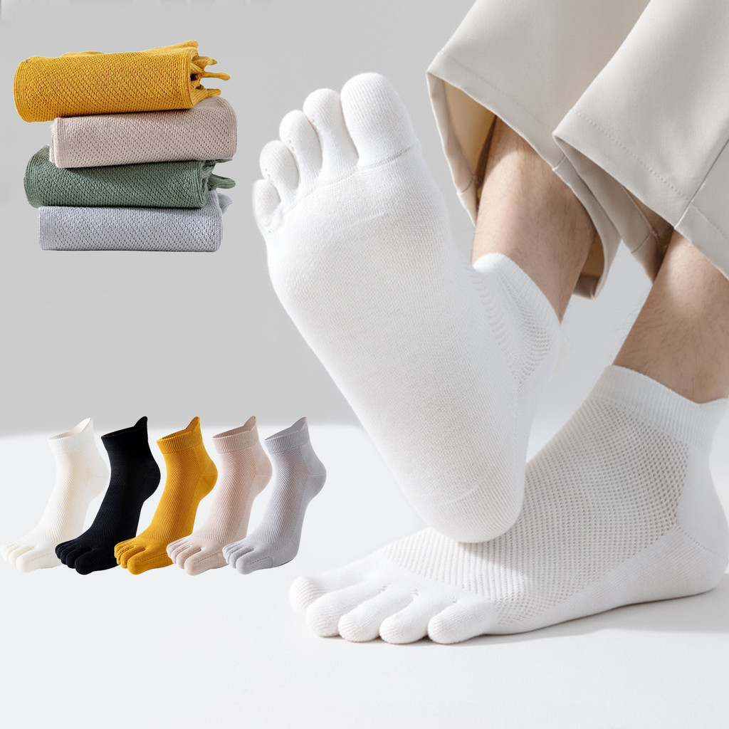 1 Pair Five Finger Split Toe Socks Medium Tube Sock for Men Solid Color ...
