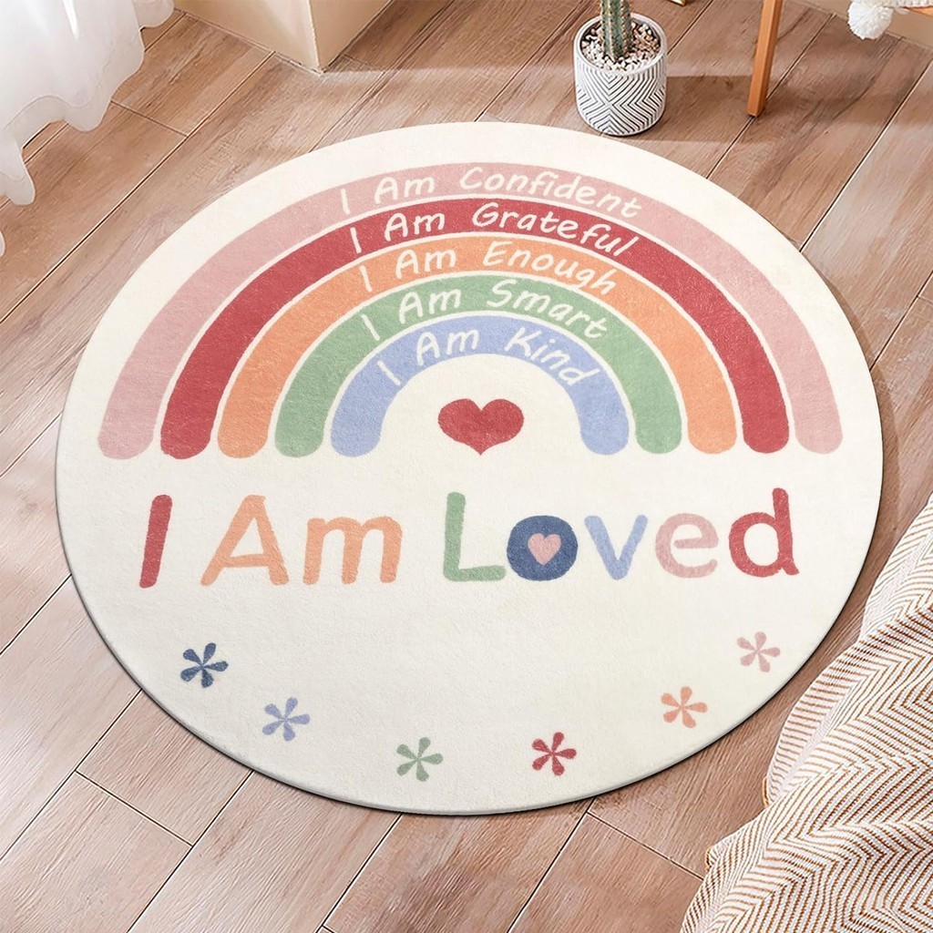 Boho Rainbow Round Rug,Washable Kids Rug Ultra Soft Colorful Nursery ...