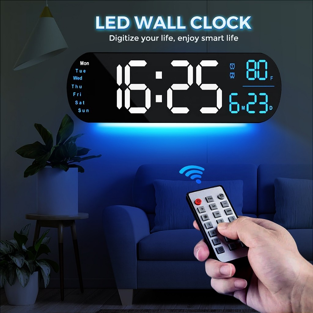 16” Multifunction Digital Clock with RGB Lighting LED Display Alarm ...