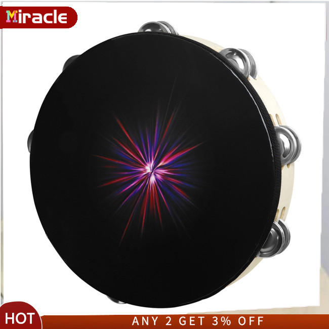 MIRACLE 10” Hand Held Tambourine Wooden Jingles Percussion Instrument ...