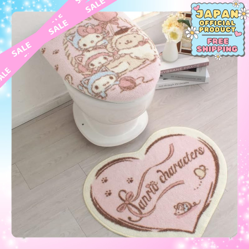 Sanrio Toilet Set with Mat and Cover for Washlet Kitty, Cinnamoroll, My ...