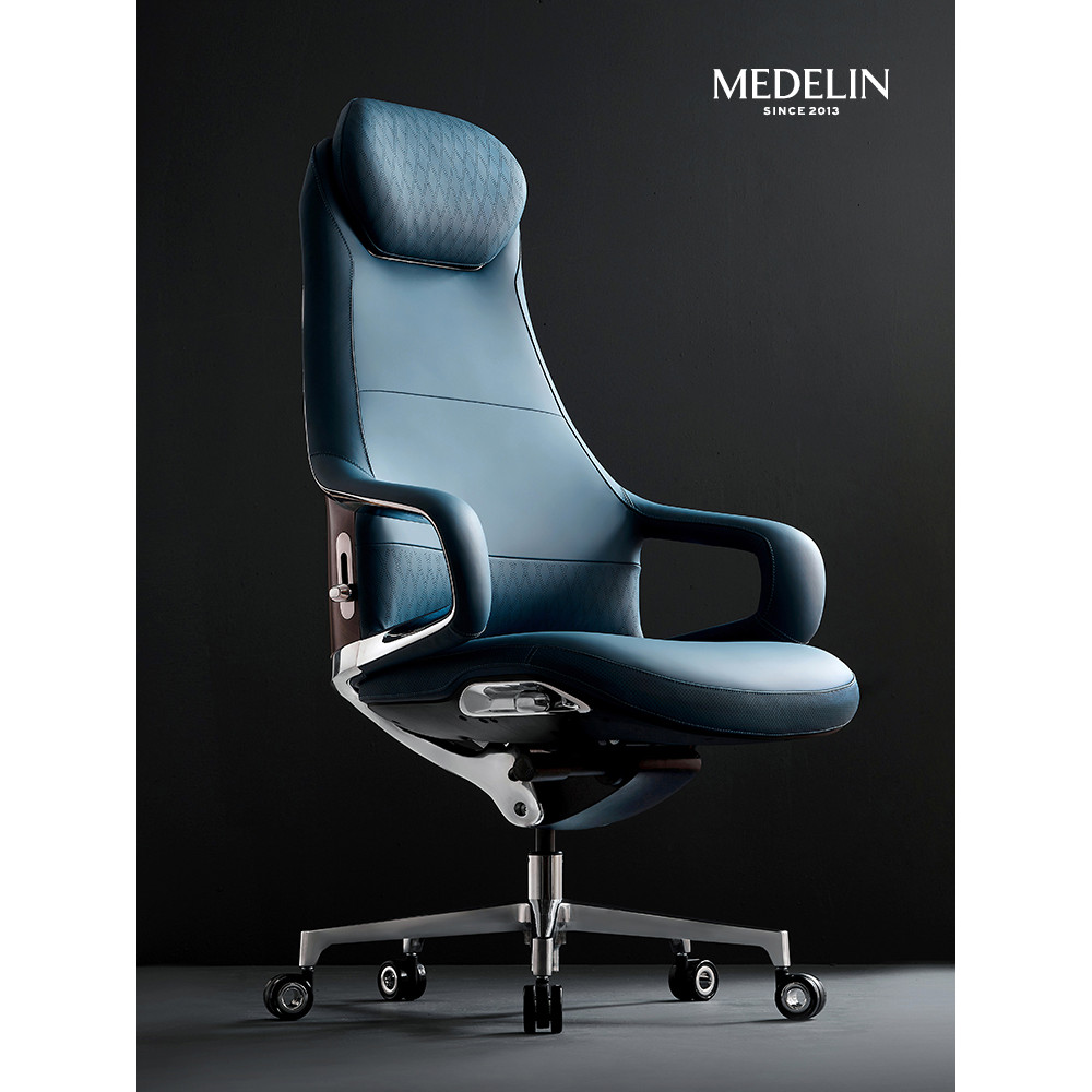 Meaden Light Luxury Genuine Leather Chair Office Ergonomic Chair Long ...