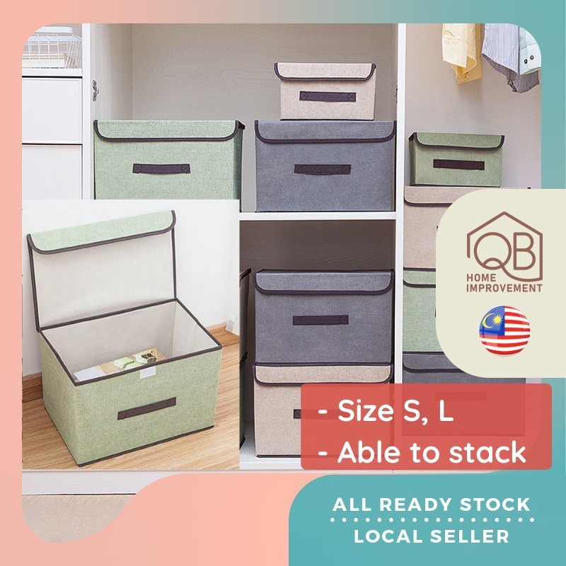 QB Korean Foldable Storage Box Linen Cloth Storage Box Portable Non ...