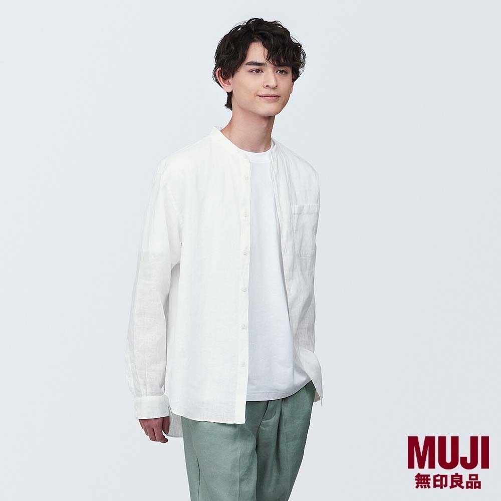 MUJI Men Linen Washed Stand Collar L/S Shirt | Shopee Singapore