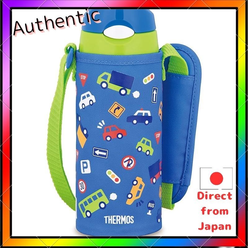 Thermos Water Bottle Vacuum Insulated Straw Bottle 400ml Blue Green for Kids School and ...