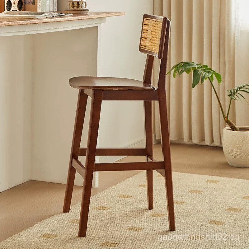 Rattan Woven Bar Stool Nordic Simple Japanese Style Home Retro High ...