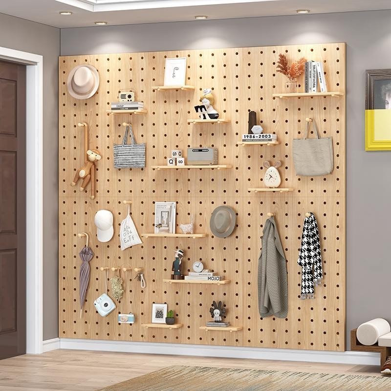 Solid Wood Pegboard Wall Shelf Living Room Wall-mounted Partition ...