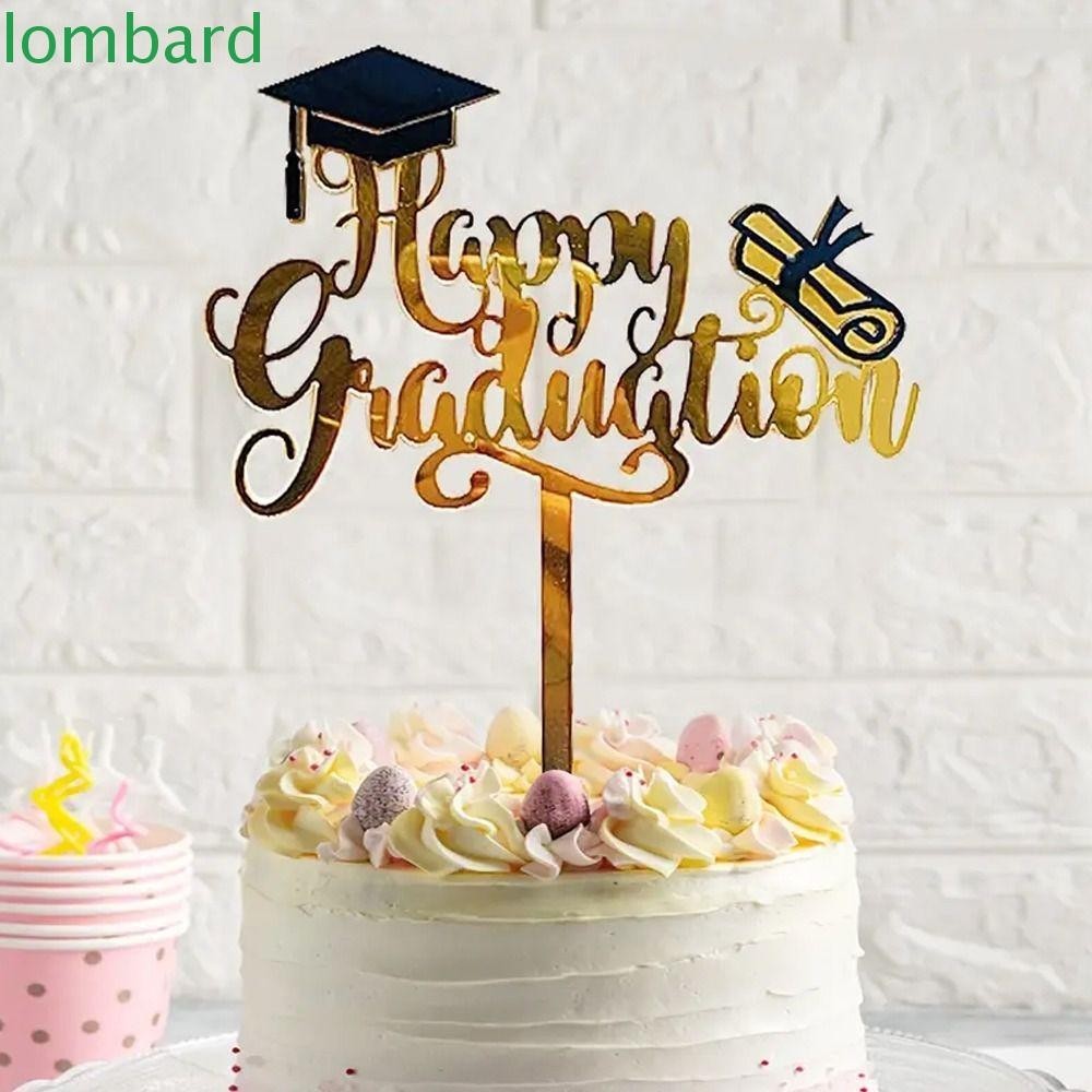 LOMBARD Happy Graduation Cap Cake Toppers, Black Gold Acrylic Congrats ...