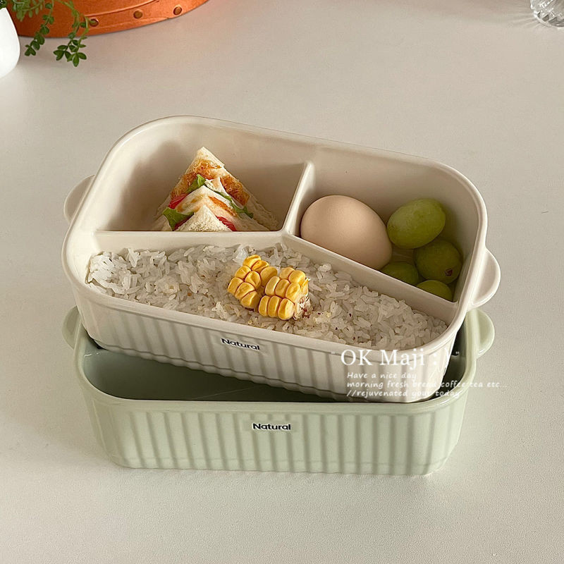 Ins Style Ceramic Compartment Lunch Box Microwave Heating Special Lunch ...