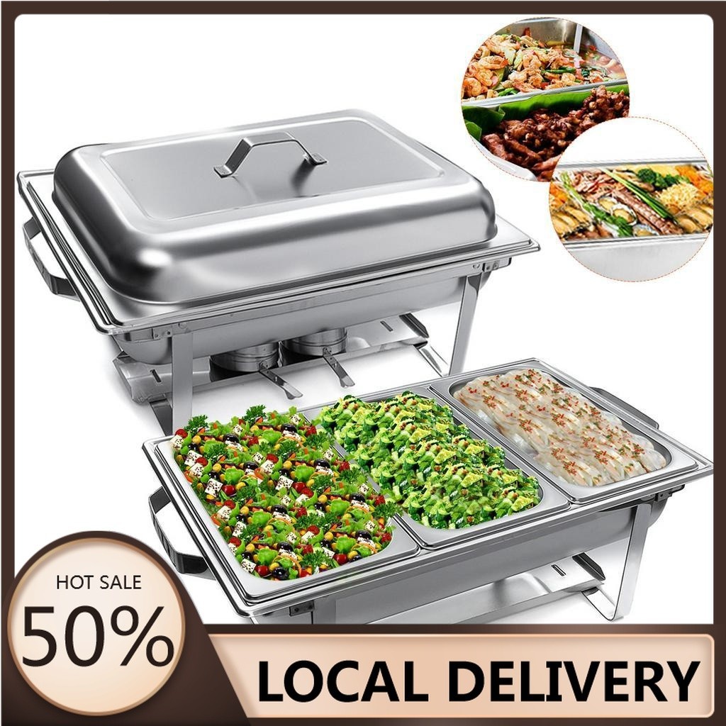 11L 3 Plates Foldable Stainless Steel Square Buffet Stove Dish Set ...